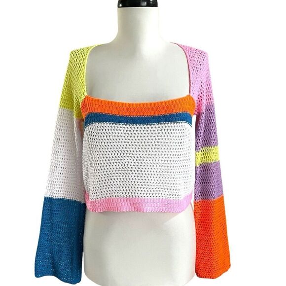 Unbranded | Tops | Y2k Crochet Colorblock Crop Top S Rave Festival Boho ...